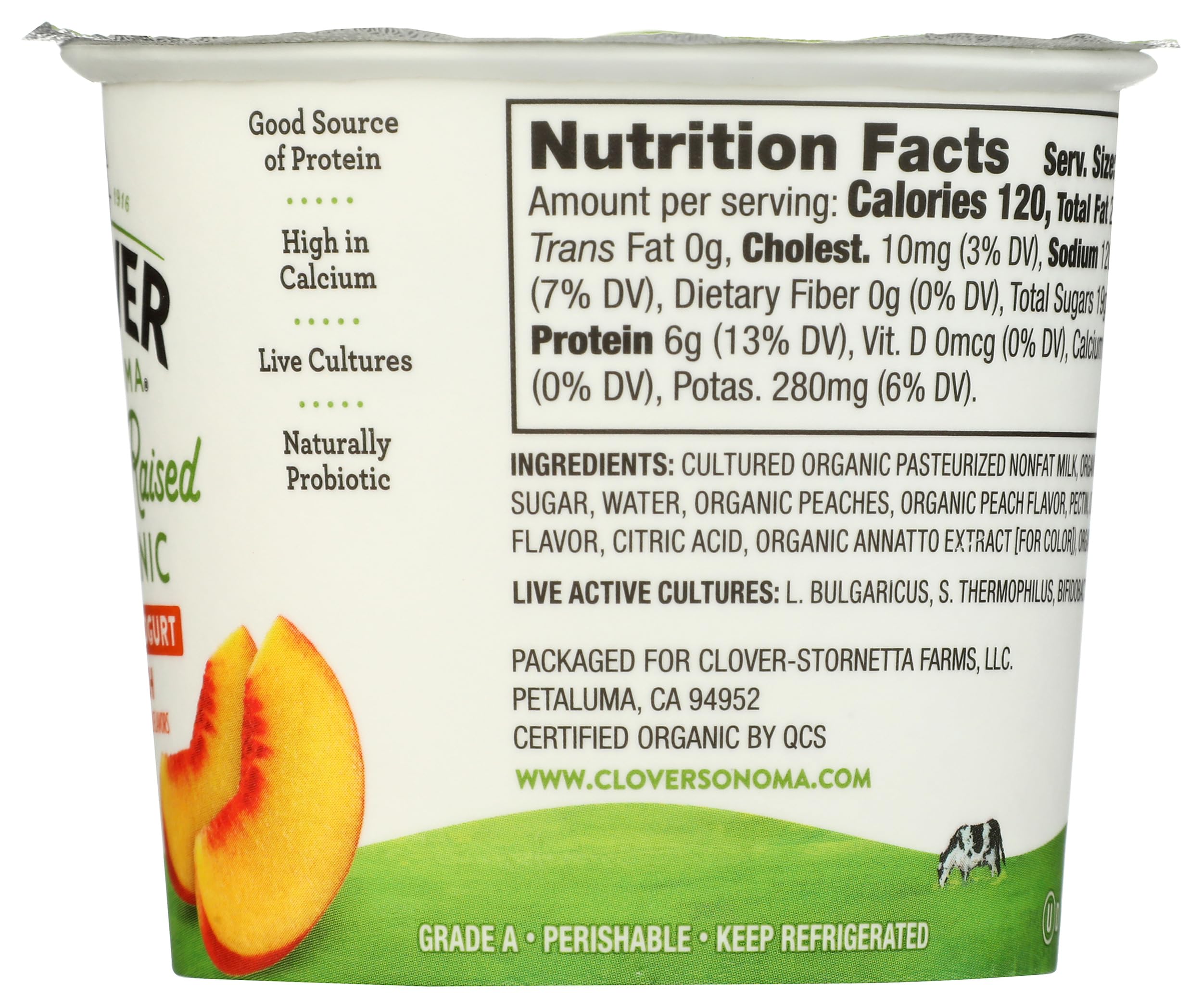 CLOVER SONOMA Organic Yogurt, Lowfat Peach, 6 Oz