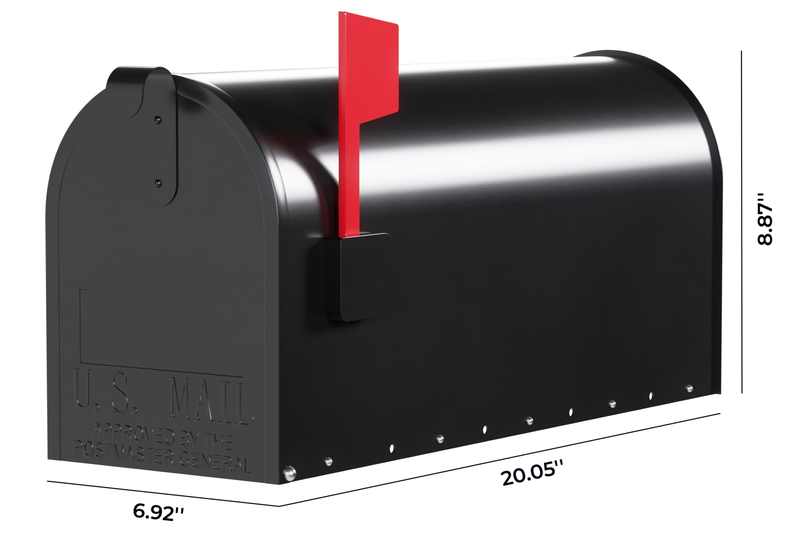 Mailboxes for Outside Post Mount with Durable Aluminium Flag - Medium Capacity, Black, Galvanized Steel - 6.92 in. W x 8.87in. H x 20.05 in. L - Metal Mailbox