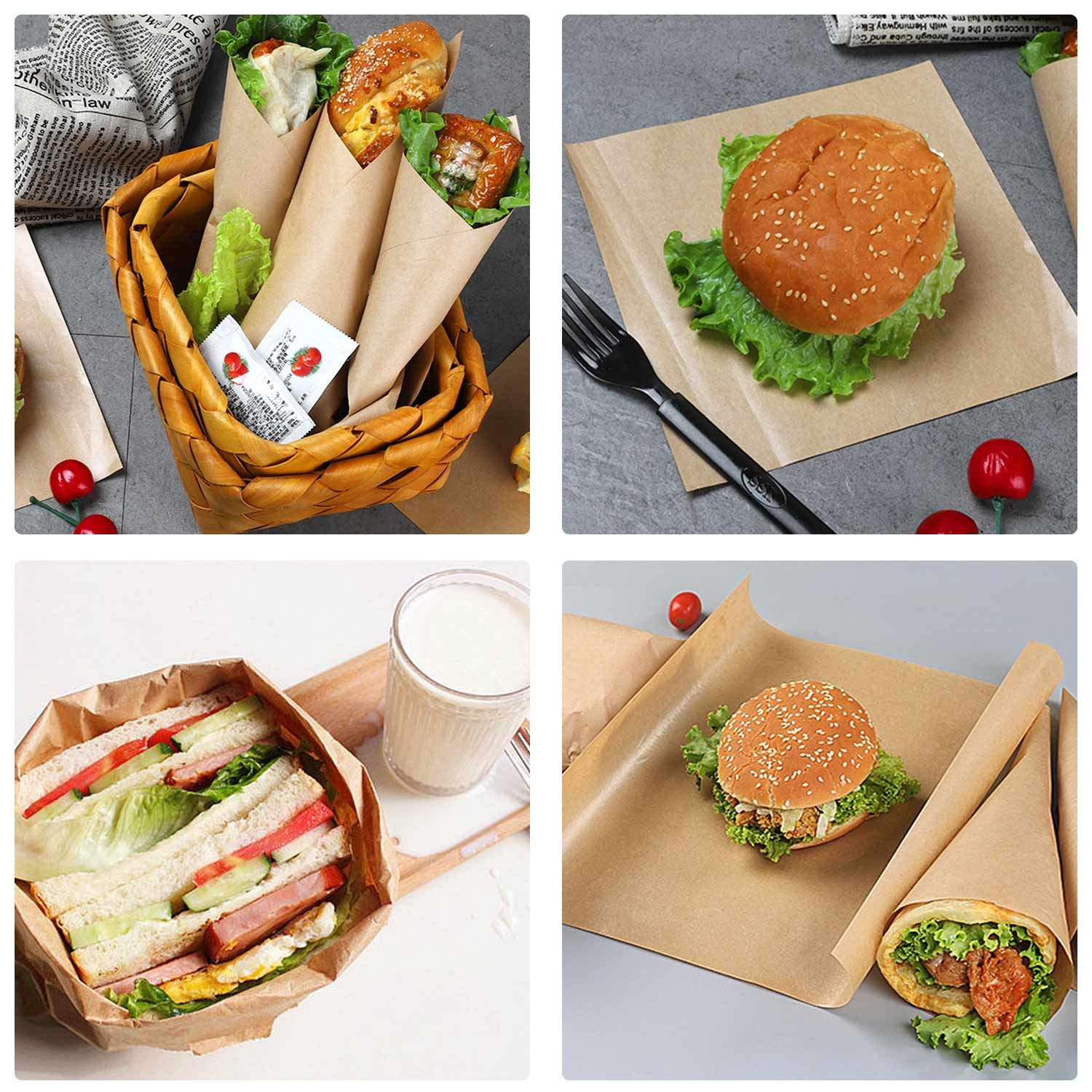 EUSOAR Food Service Butcher Paper, 200 Sheets 11.6" x 11.2" Soap Wrapping Paper, Hamberger Sandwich Wraps, Food Basket Liners, Wrapping Tissue, Square Deli Colored Wax Paper Sheets