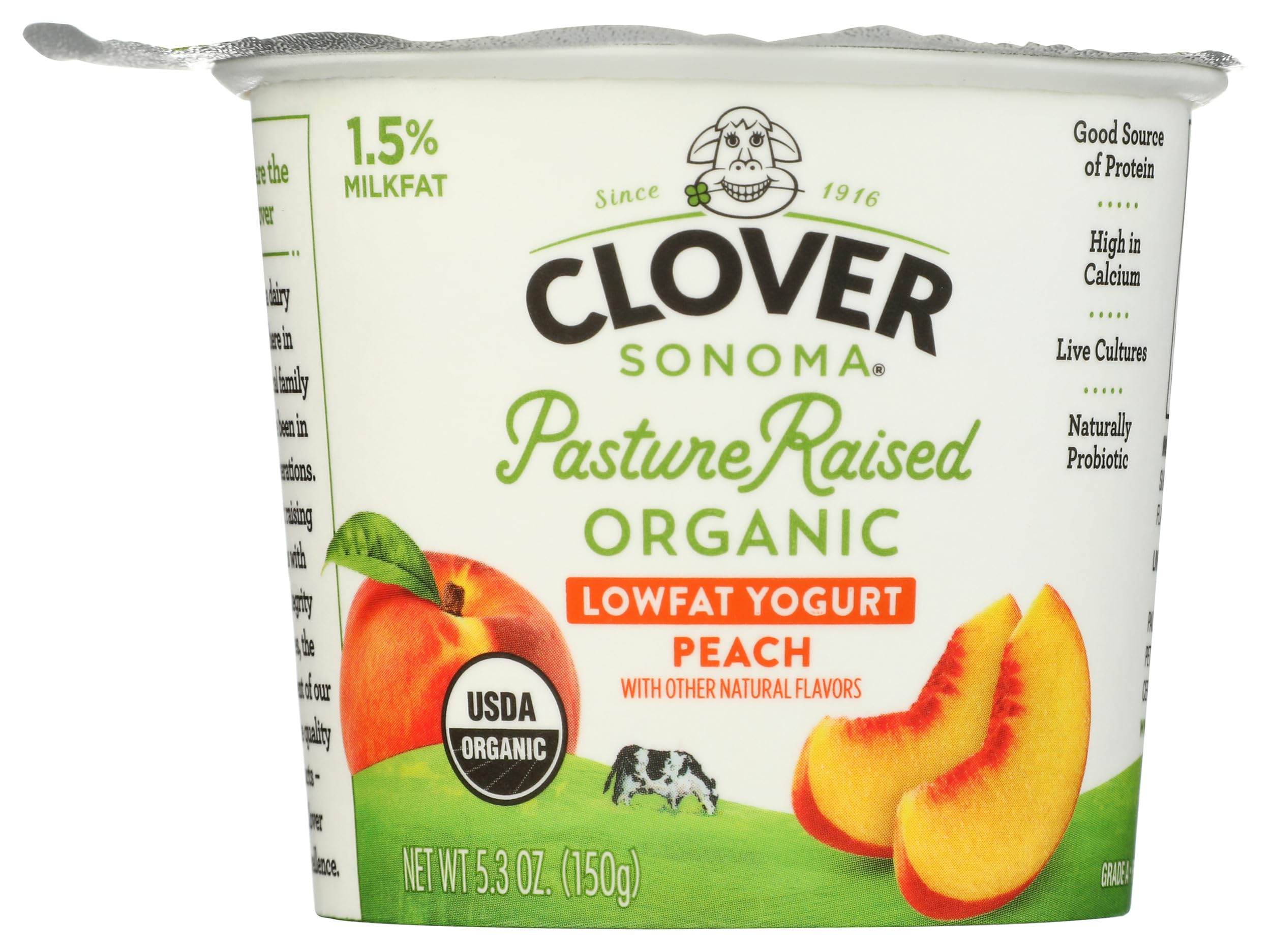 CLOVER SONOMA Organic Yogurt, Lowfat Peach, 6 Oz