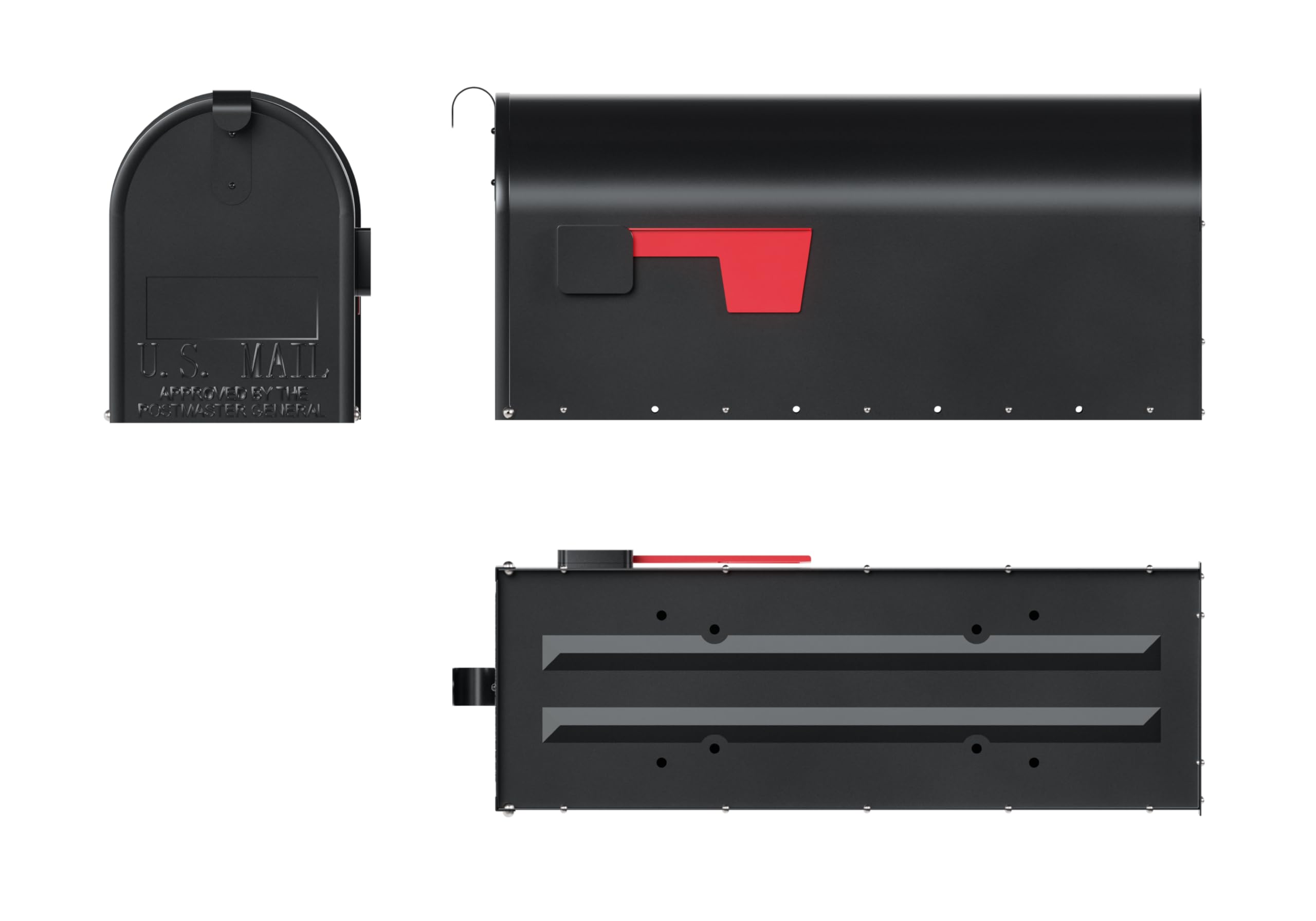 Mailboxes for Outside Post Mount with Durable Aluminium Flag - Medium Capacity, Black, Galvanized Steel - 6.92 in. W x 8.87in. H x 20.05 in. L - Metal Mailbox