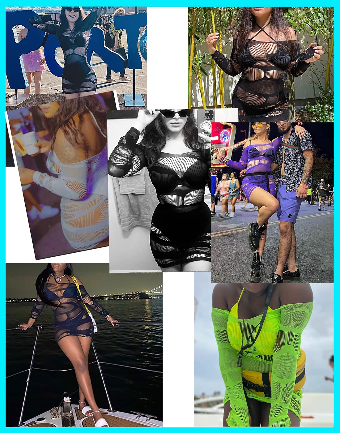 LEMON GIRL Women Fishnet Lingerie BabyDolls Chemise Long Sleeve Stocking Mini Dress Size US2-18