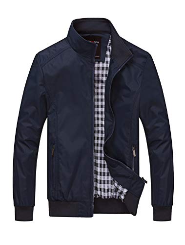 PASOK Men's Lightweight Softshell Coat Outerwear Zipper Windbreaker Flight Bomber Jacket Navy M