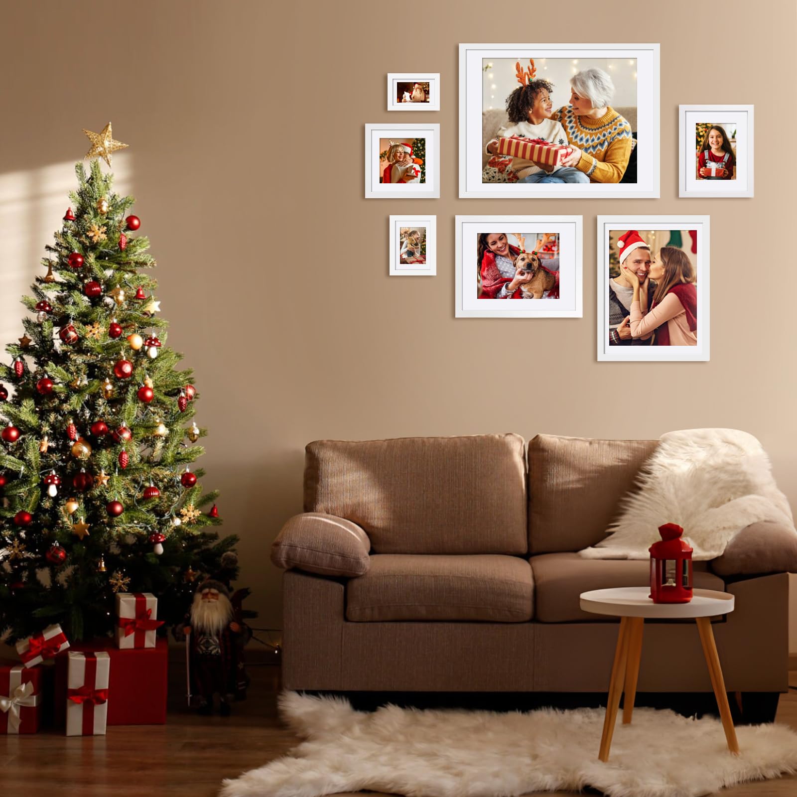 Egofine 11x14 Picture Frames Set of 4, Made of Solid Wood Covered by Plexiglass 5x7 and 8x10 with Mat or 11x14 without Mat, for Table Top Display and Wall Mounting Photo Frame White