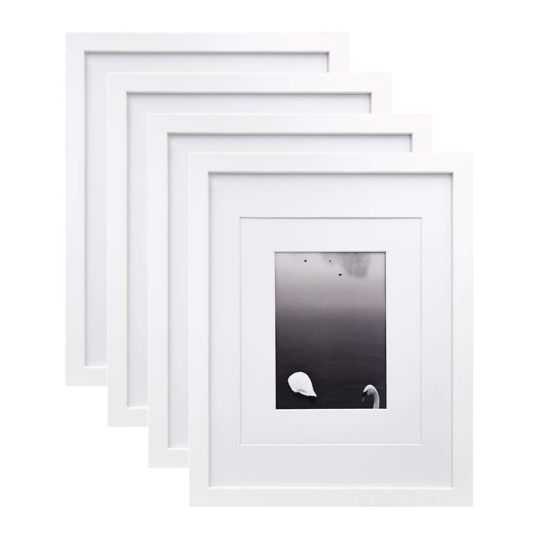 Egofine 11x14 Picture Frames Set of 4, Made of Solid Wood Covered by Plexiglass 5x7 and 8x10 with Mat or 11x14 without Mat, for Table Top Display and Wall Mounting Photo Frame White