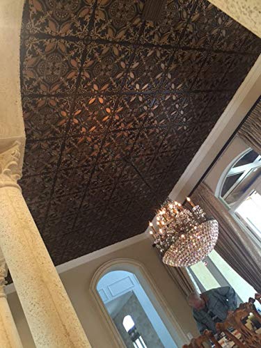 From Plain To Beautiful In Hours 218 Golden Prague PVC 2' x 2' Glue-up or Lay-in Ceiling Tile (Covers / 100 sq.ft), Antique Gold, 25 Piece