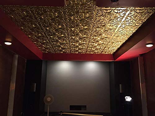 From Plain To Beautiful In Hours 218 Golden Prague PVC 2' x 2' Glue-up or Lay-in Ceiling Tile (Covers / 100 sq.ft), Antique Gold, 25 Piece
