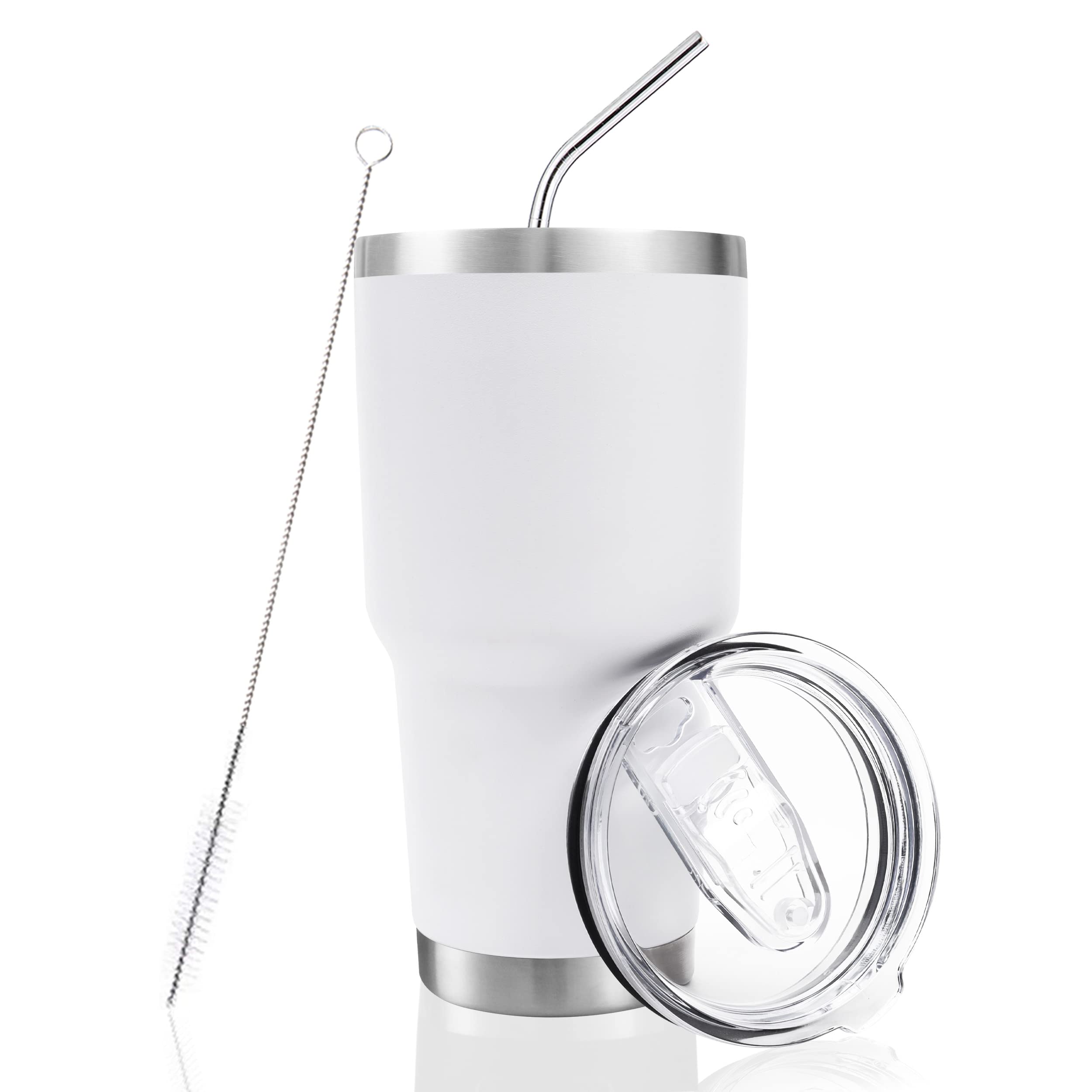 Toopify 30 oz Stainless Steel Insulated Tumbler Travel Mug with Straw Slider Lid, Cleaning Brush, Double Wall Vacuum