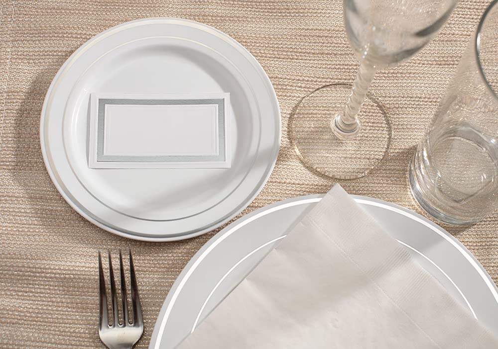 White 65lb Cover Stock Place Cards, Silver Foil Border, Micro-Perforated, 2" x 3 1/2", 200/box, Laser and Inkjet Compatible