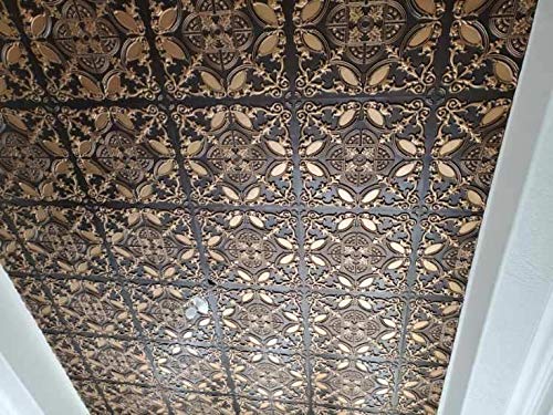From Plain To Beautiful In Hours 218 Golden Prague PVC 2' x 2' Glue-up or Lay-in Ceiling Tile (Covers / 100 sq.ft), Antique Gold, 25 Piece