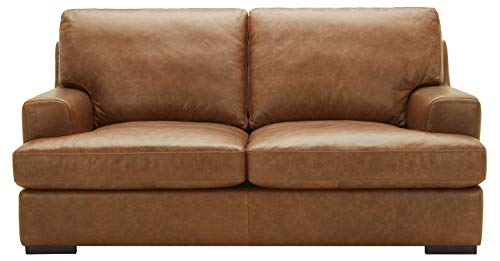 Amazon Brand - Stone & Beam Lauren Genuine Leather Down Filled Oversized Loveseat Sofa, 74"W, Cognac