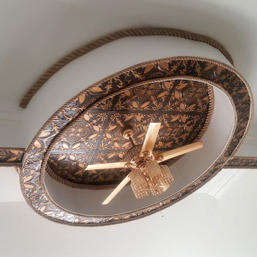 From Plain To Beautiful In Hours 218 Golden Prague PVC 2' x 2' Glue-up or Lay-in Ceiling Tile (Covers / 100 sq.ft), Antique Gold, 25 Piece