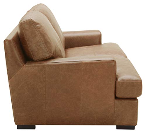 Amazon Brand - Stone & Beam Lauren Genuine Leather Down Filled Oversized Loveseat Sofa, 74"W, Cognac