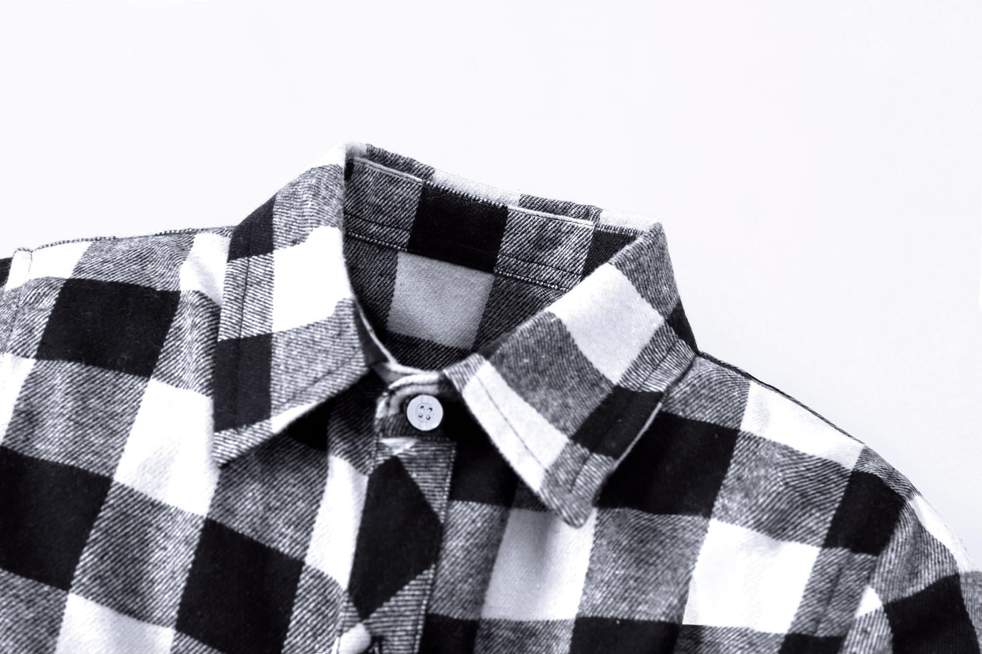 SANGTREE Mens Flannel Plaid Shirts Casual Long Sleeve Button Down Shirt Dad and Son Matching Shirts (Black White, XXL)