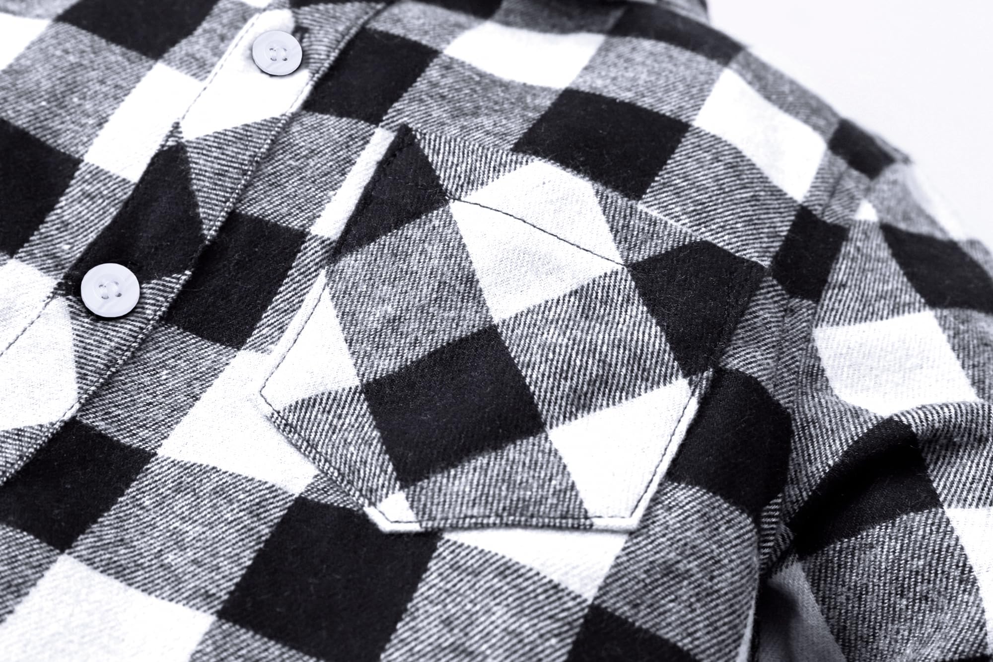 SANGTREE Mens Flannel Plaid Shirts Casual Long Sleeve Button Down Shirt Dad and Son Matching Shirts (Black White, XXL)