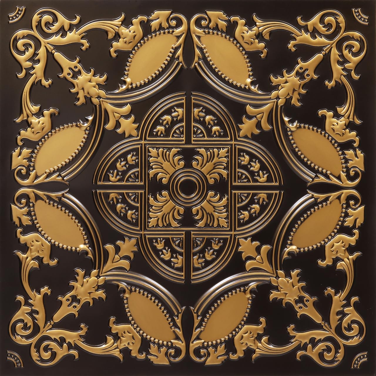 From Plain To Beautiful In Hours 218 Golden Prague PVC 2' x 2' Glue-up or Lay-in Ceiling Tile (Covers / 100 sq.ft), Antique Gold, 25 Piece