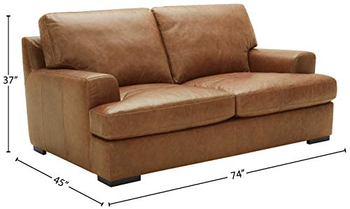 Amazon Brand - Stone & Beam Lauren Genuine Leather Down Filled Oversized Loveseat Sofa, 74"W, Cognac