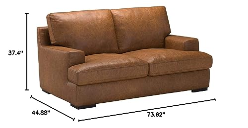 Amazon Brand - Stone & Beam Lauren Genuine Leather Down Filled Oversized Loveseat Sofa, 74"W, Cognac