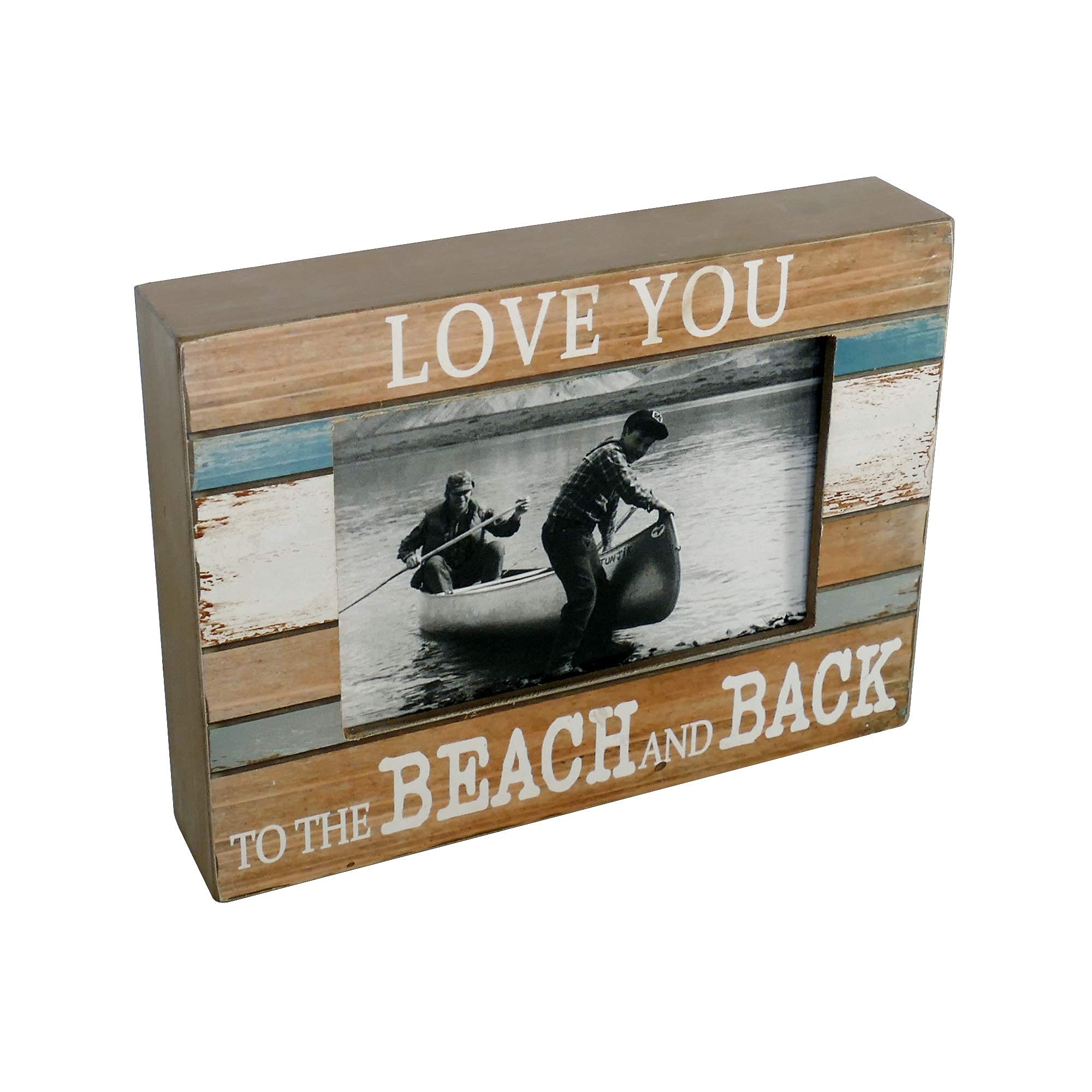 NIKKY HOME 4" x 6" Beach Photo Picture Frame Wooden Box Sign with Glass Cover for Tabletop and Wall Mounting