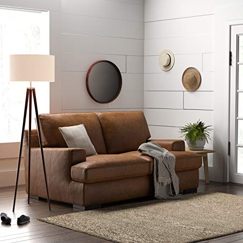 Amazon Brand - Stone & Beam Lauren Genuine Leather Down Filled Oversized Loveseat Sofa, 74"W, Cognac