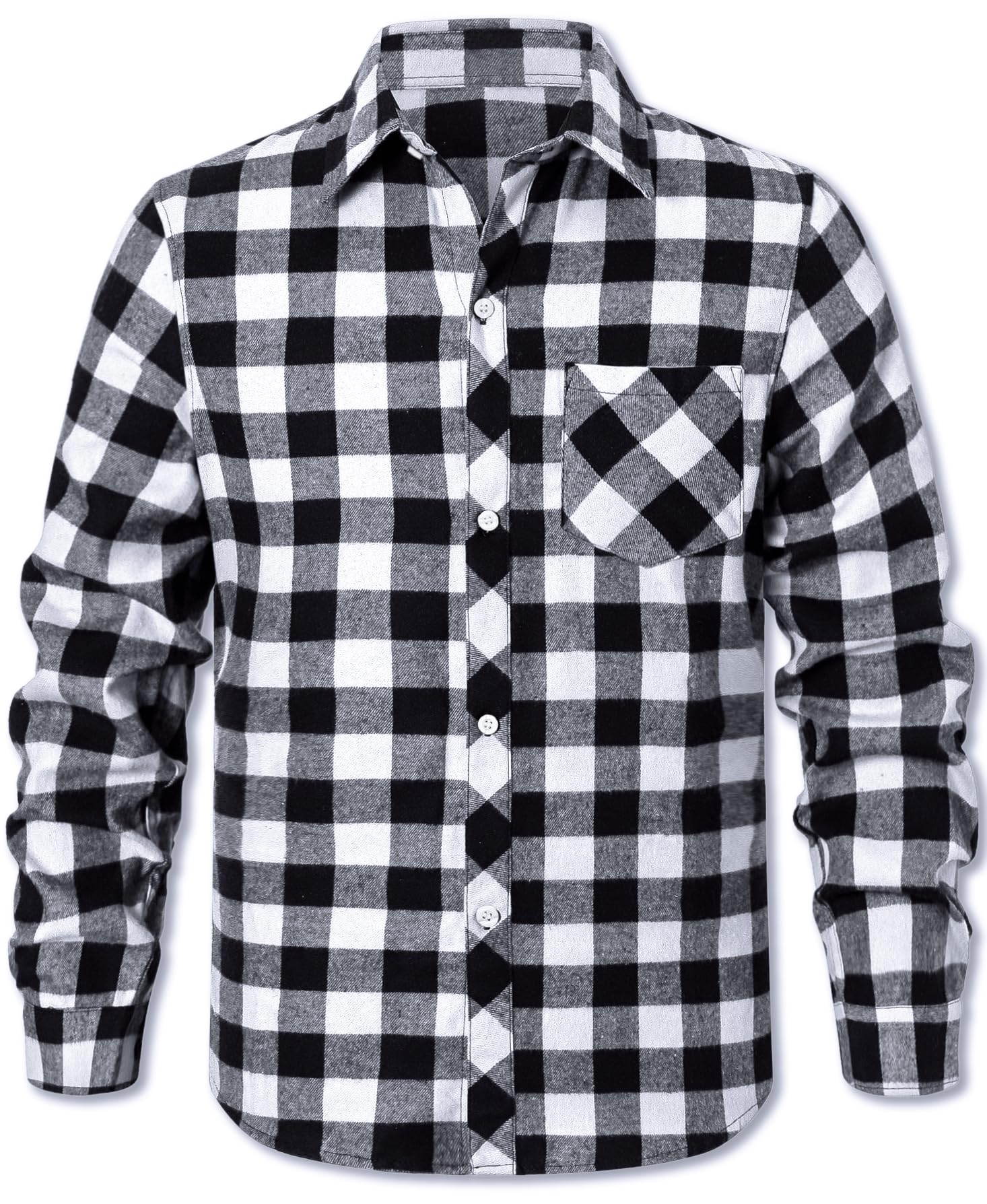 SANGTREE Mens Flannel Plaid Shirts Casual Long Sleeve Button Down Shirt Dad and Son Matching Shirts (Black White, XXL)