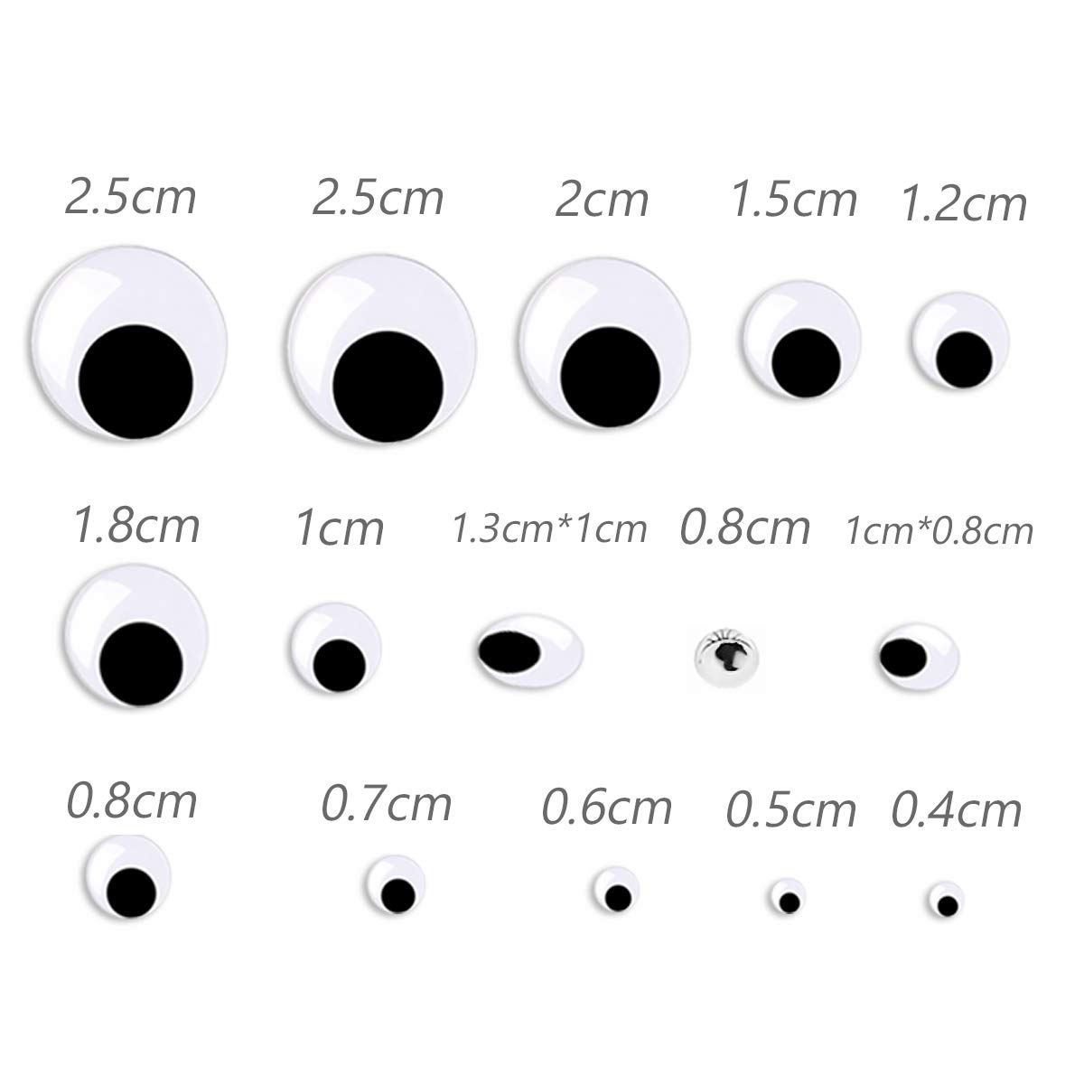 CCINEE 1150pcs Wiggle Eyes Assorted Size Bulk Plastic Googly Eyes Self Adhesive 4mm-25mm for Craft Sticker DIY Project Supply
