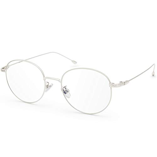 livho Blue Light Blocking Glasses, Retro Round Fake Eyeglasses Frames Anti UV Ray Filter Computer Gaming Glasses Women Men (Silver Frame,Transparent lens)