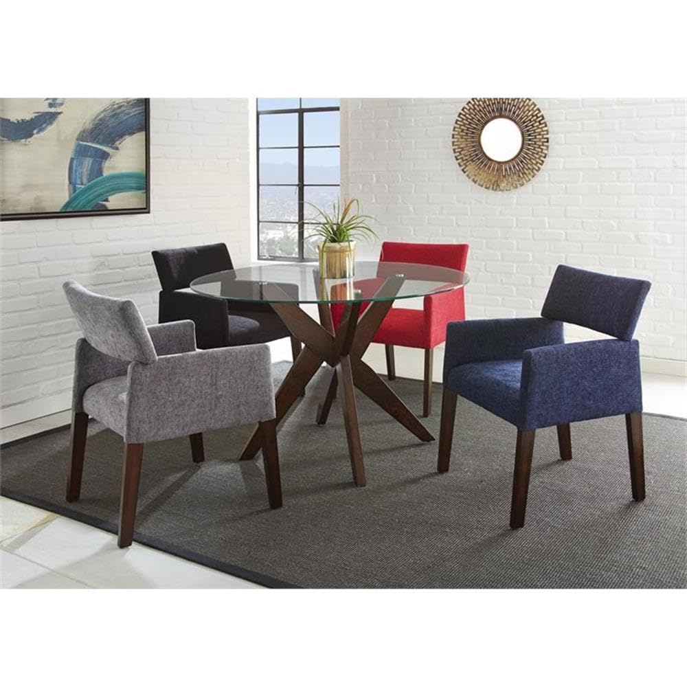 Steve Silver Amalie 48" Round Modern Dining Table with Tempered Glass Top & Solid Rubberwood Base, Architectural Pedesta, Conversational Feel, in Walnut/Clear Finish