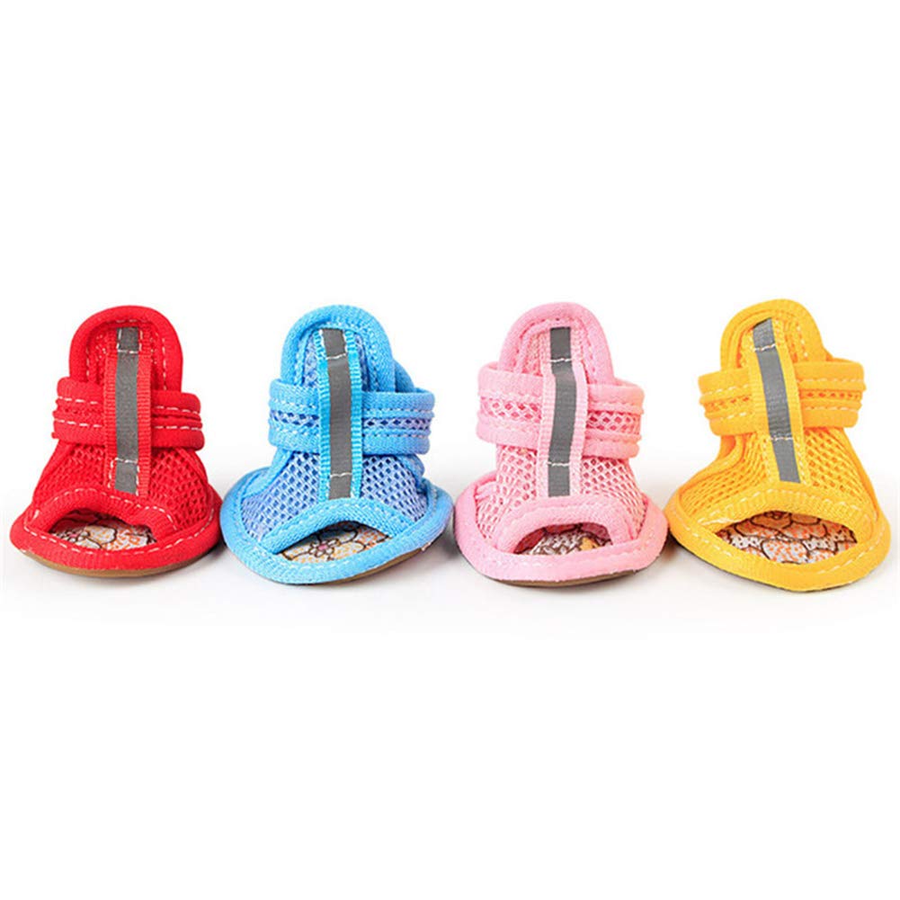 Guoainn 4Pcs Rubber Sole Mesh Cotton Breathable Anti-Skid Pet Shoes Dog Puppy Sandals Red 1#