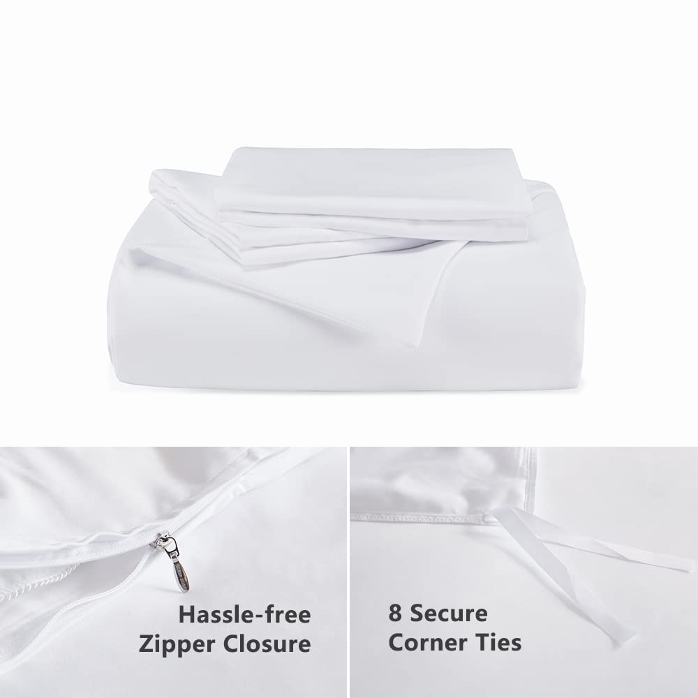 SLEEP ZONE Queen Size Duvet Cover Cooling NANOTEX Tech with Zipper Closure & 8 Corner Ties - Super Soft & Breathable All Season Comforter Cover Set 3 Pieces (White, Queen)