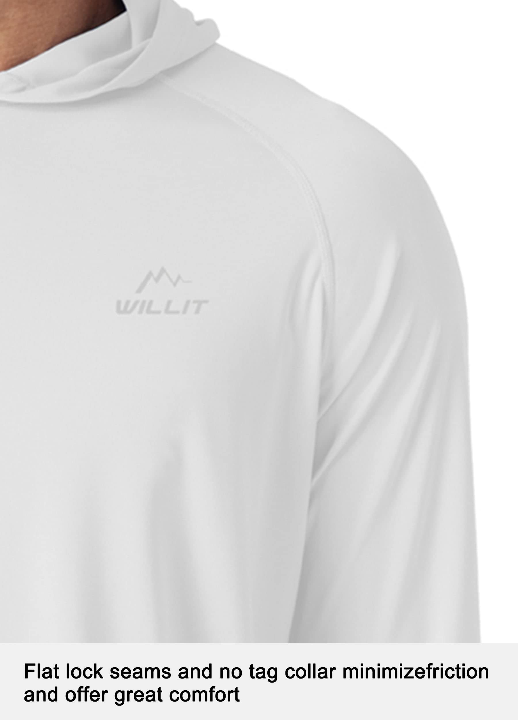 Willit Men's Sun Shirts UPF 50+ Rash Guard Long Sleeve Sun Protection Hoodie SPF UV Fishing Lightweight Athletic Running White M