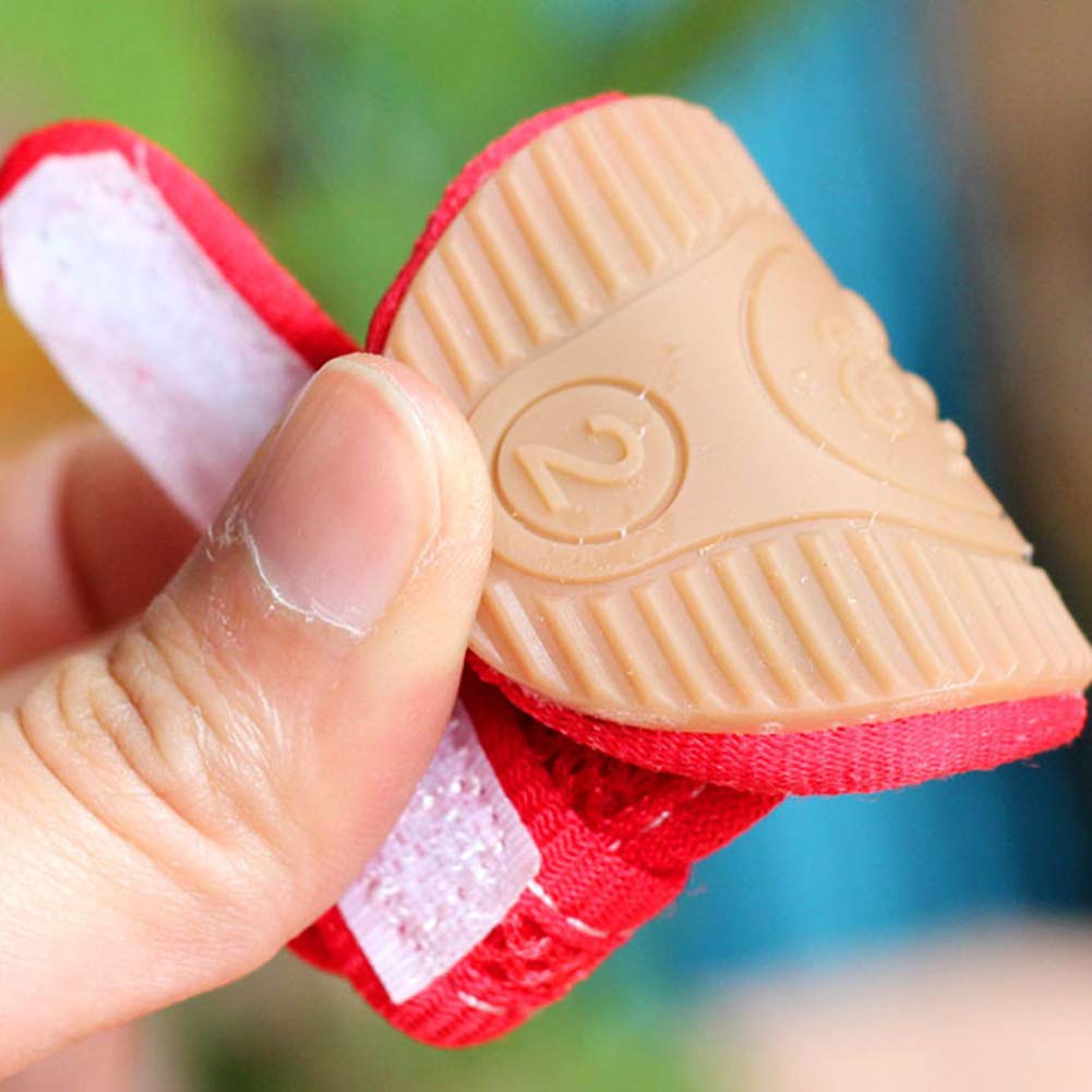Guoainn 4Pcs Rubber Sole Mesh Cotton Breathable Anti-Skid Pet Shoes Dog Puppy Sandals Red 1#