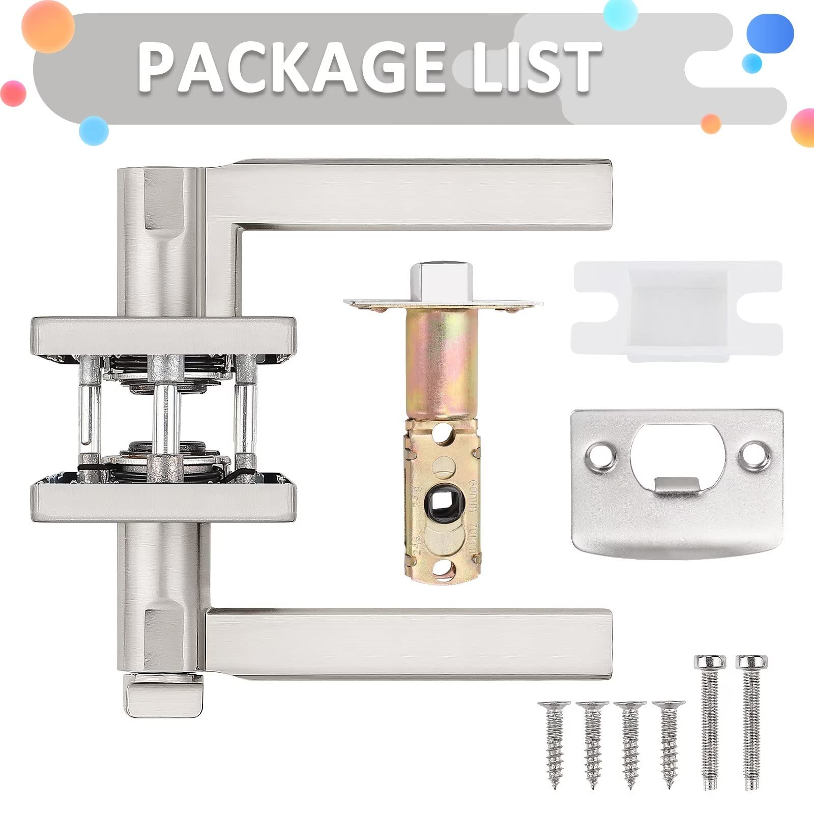 Probrico (5 Pack Square Door Lever Interior Bedroom or Bathroom Lever Door Handle, Privacy Door Lever in Satin Nickel,with Locking Keyless Lever for Right & Left Sided Doors Heavy Duty