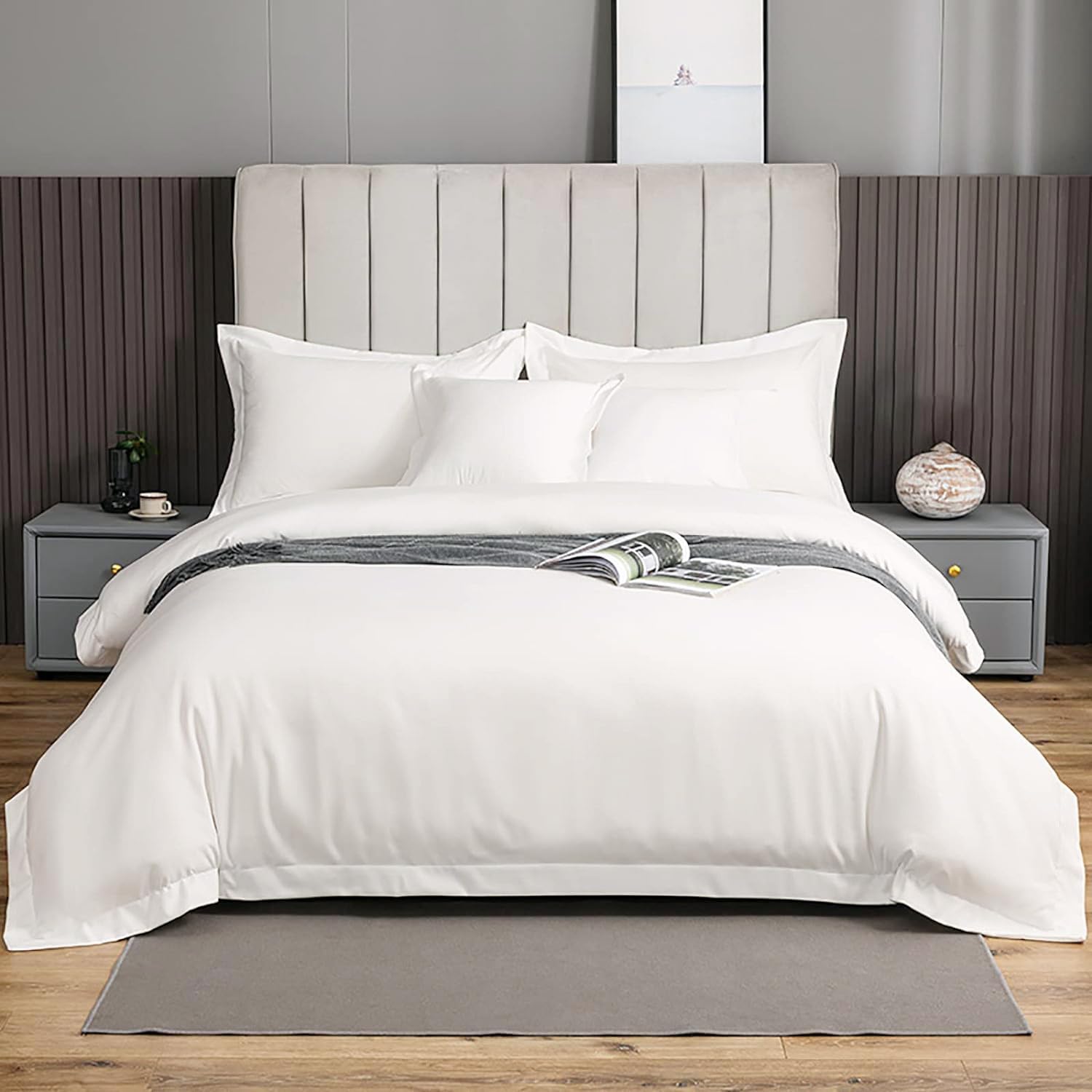 eBeddy Linens White Solid Duvet Cover Set Super King 98x108 Size Egyptian Cotton Luxury Soft & Breathable Comforter Cover with Hidden Zipper Closer & Corner Ties Durable and Fade Resistant