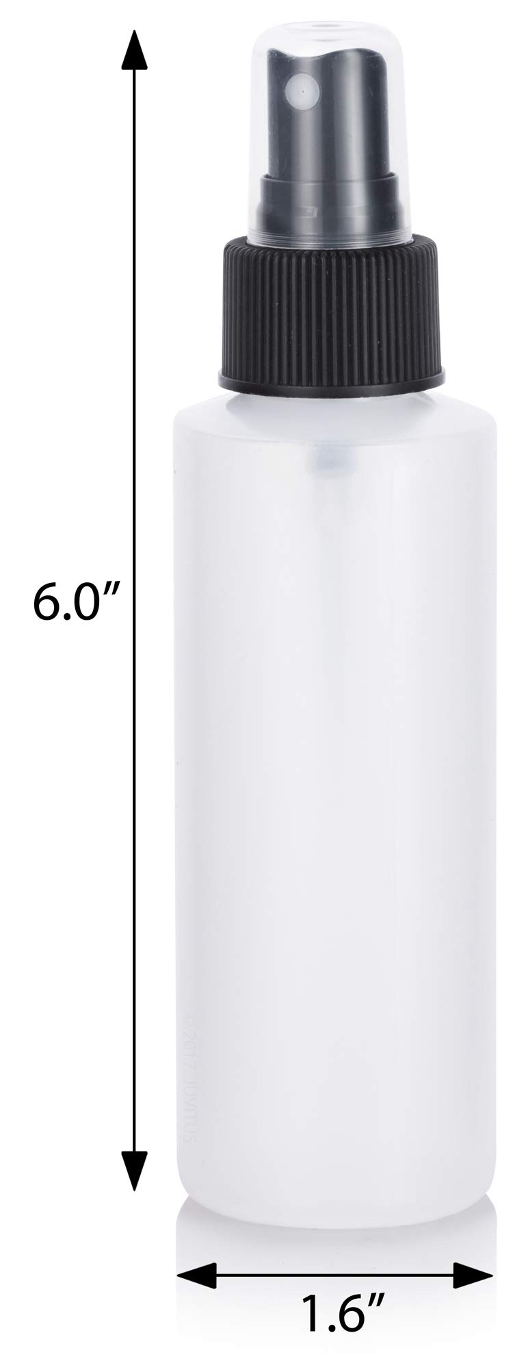 JUVITUS 4 oz Clear Natural Refillable Plastic Squeeze Bottle with Black Fine Mist Sprayer - (6 Pack)