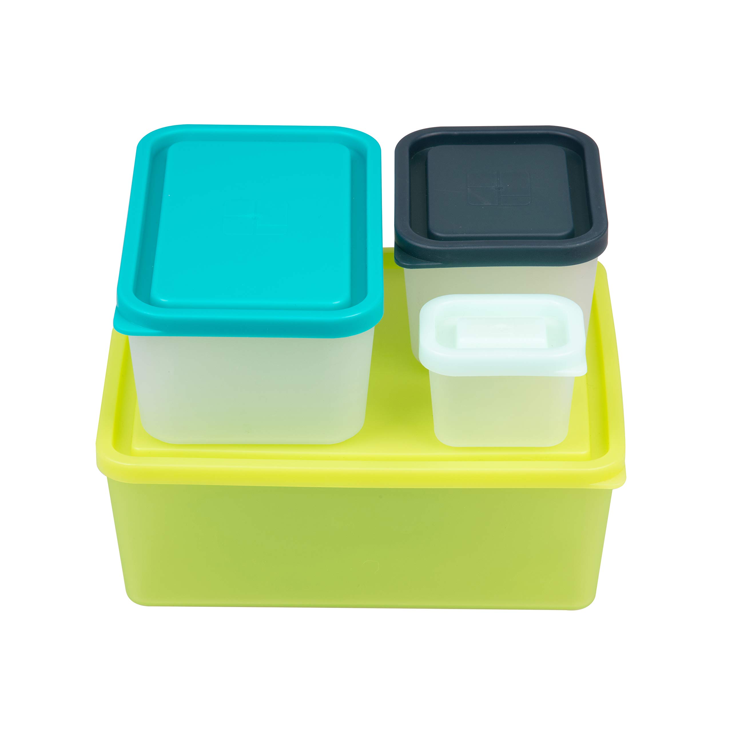 Bentology Snack Buddies - Mini Bento Snack Lunch Box w 4 Portion Control Meal Containers and Lids - BPA, PVC Free, Food Safe – On-the-Go lunchbox - Lime