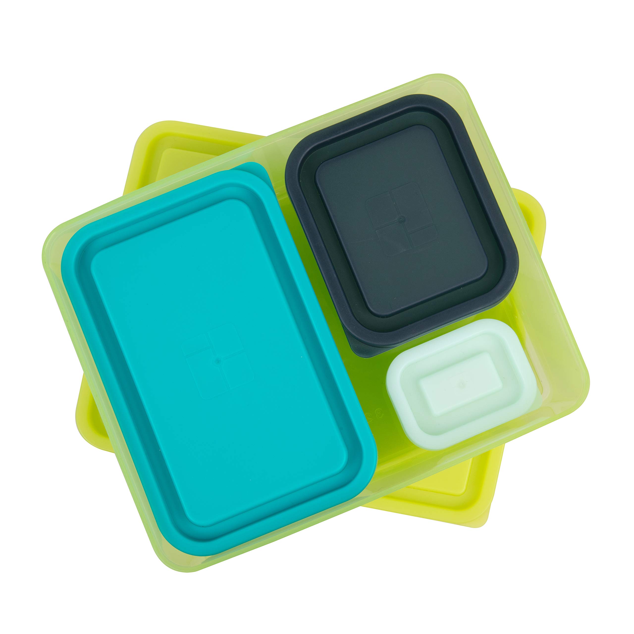 Bentology Snack Buddies - Mini Bento Snack Lunch Box w 4 Portion Control Meal Containers and Lids - BPA, PVC Free, Food Safe – On-the-Go lunchbox - Lime