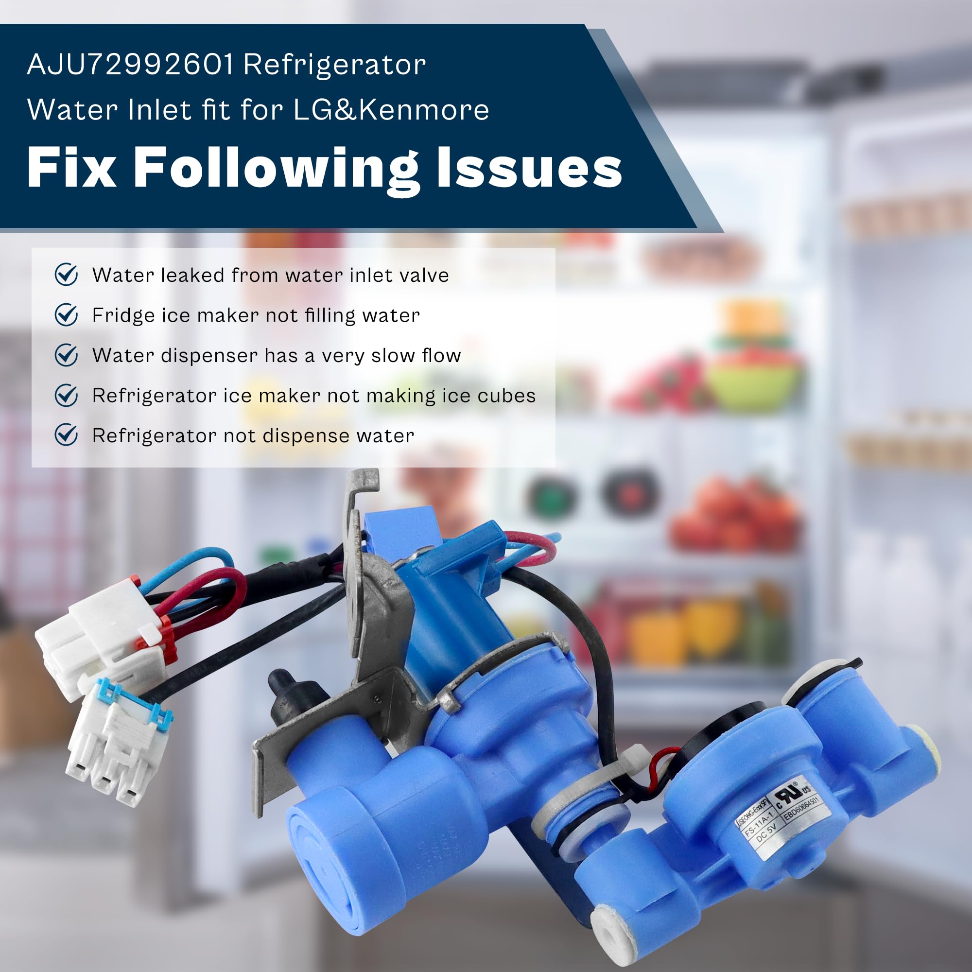 AJU72992601 Refrigerator Water Inlet Valve fit for LG fridge LFX LMX series,Replacement fit for Ken.more 795 series 79573055410 AP4671476 PS3533117 prime&swift