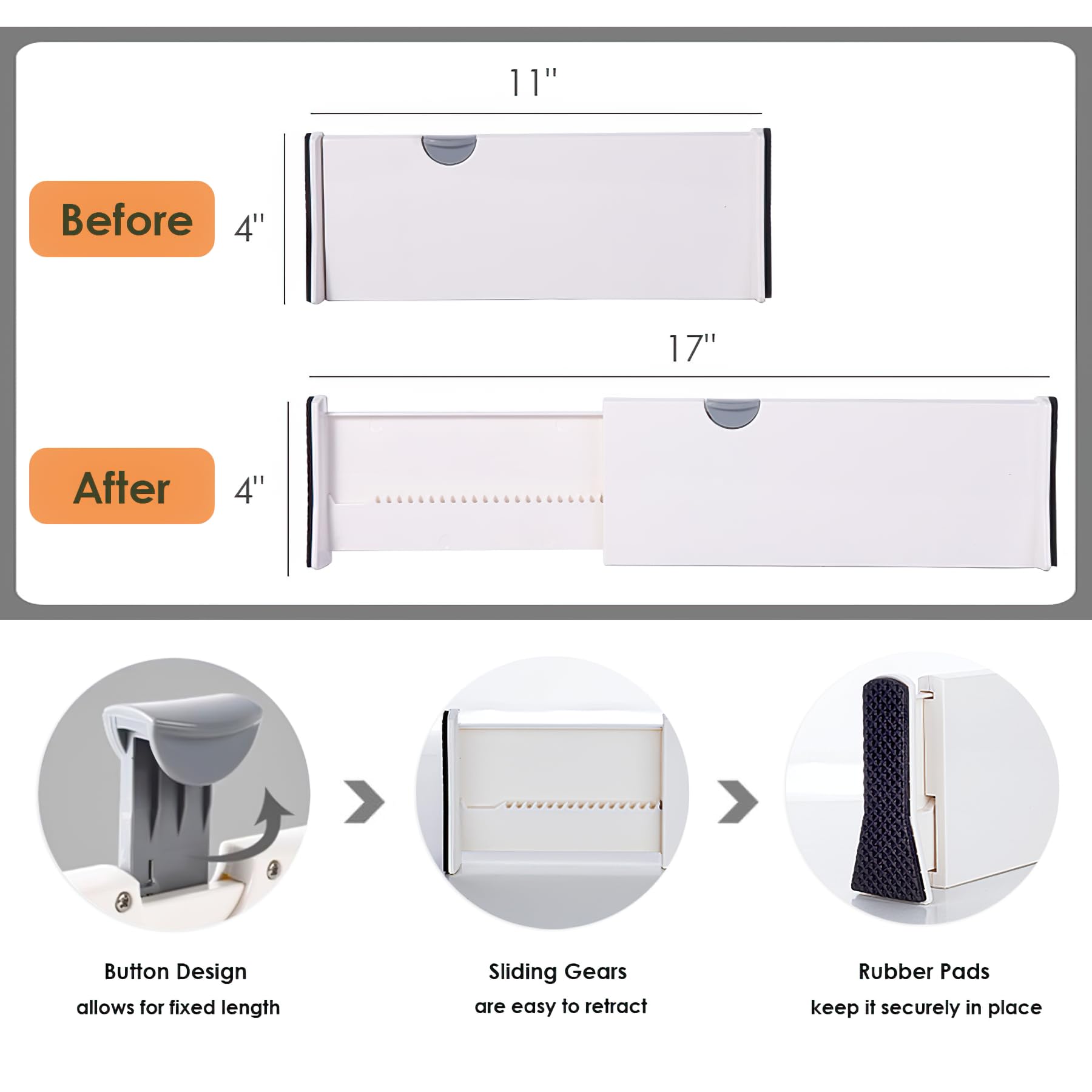 Kingrol 4 Pack 11-17 Inch Expandable Drawer Organizers Dividers with Nonslip Ends, Household Separators for Kitchen Utensils Dressers Clothes Craft Office Supplies