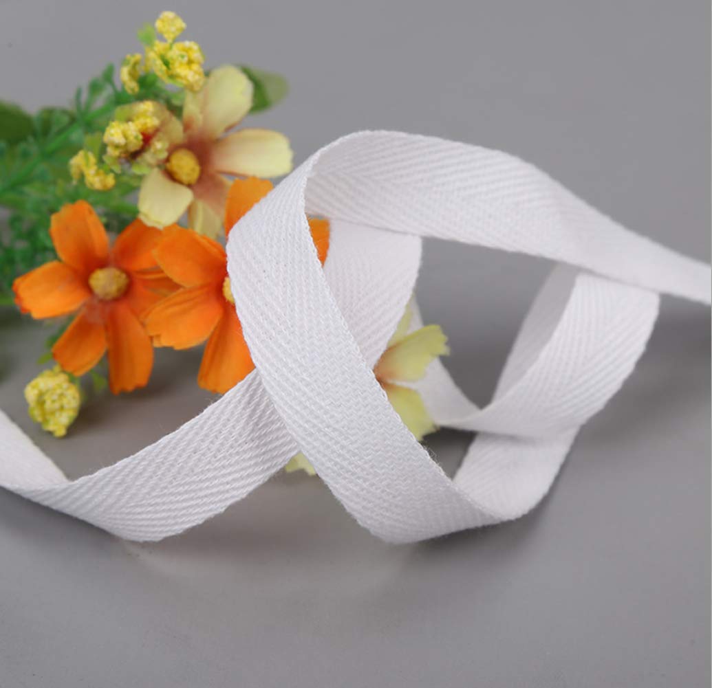 Abbaoww 50 Yards Cotton Twill Tape Ribbon 1/2 Inch, Soft Natural Webbing Tape Herringbone Tape for Sewing DIY Craft, White