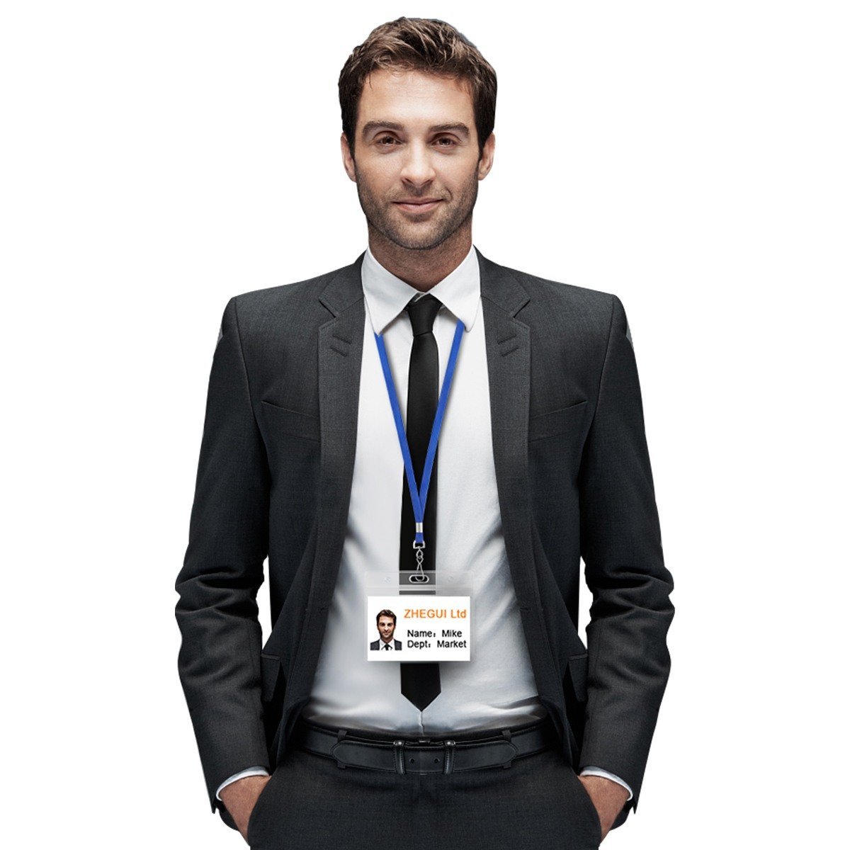 Nametag Badge Holders with Lanyard 3x4 Horizontal Badge Holder Waterproof PVC ID Cards by ZHEGUI (Royal Blue, 100 Pack)