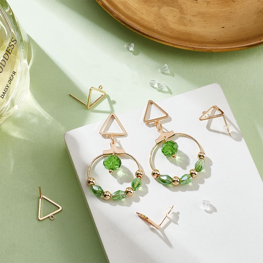 BENECREAT 10Pcs 18K Real Gold Plated Triangle Shape Earring Studs Posts with Hole for Wedding, Anniversaries Festival Gifts and Favors - 10.6x10.6mm