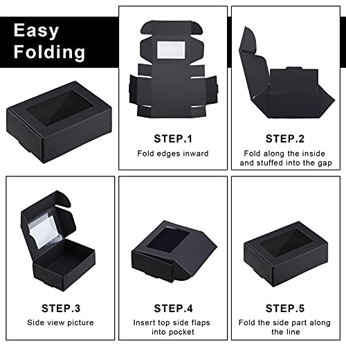100 Pieces Soap Packaging Boxes Kraft Mini Paper Box with Window Present Packaging Box Treat Box for Homemade Soap Favor Treat Bakery Candy, 3.34 x 2.36 x 1.18 Inch(Black)