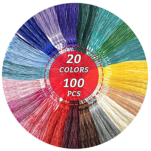 CREATRILL 100 Pcs 13cm/5 Inch Silky Handmade Soft Craft Mini Tassels with Loops for Jewelry Making, DIY Projects, Bookmarks, 20 Colors, 5 Pcs of Each