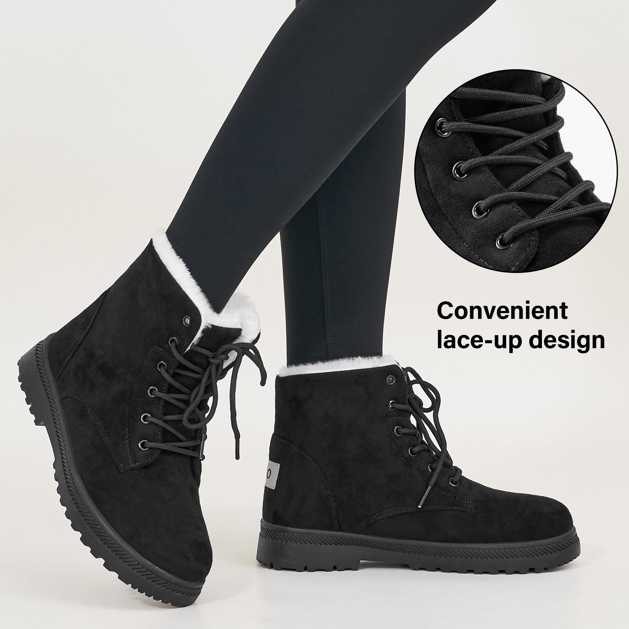 Alicegana Women Winter Boots Snow: Warm Cotton Fur Lined Winter Shoes Lace Up Comfortable Non Slip Ankle Platform Boots Outdoor