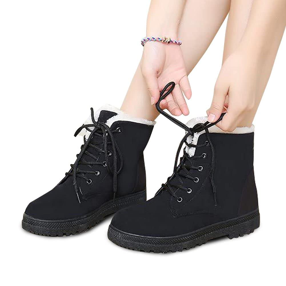 Alicegana Women Winter Boots Snow: Warm Cotton Fur Lined Winter Shoes Lace Up Comfortable Non Slip Ankle Platform Boots Outdoor