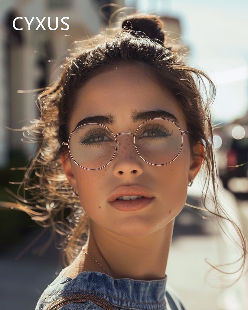 Cyxus Blue Light Glasses for Women Men Round UV Blocking Computer Glasses Clear Lens Metal Large Frame Eyewear Ultra Light Relieve Digital Screen Eye Strain, Headache