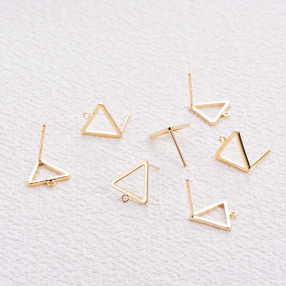 BENECREAT 10Pcs 18K Real Gold Plated Triangle Shape Earring Studs Posts with Hole for Wedding, Anniversaries Festival Gifts and Favors - 10.6x10.6mm