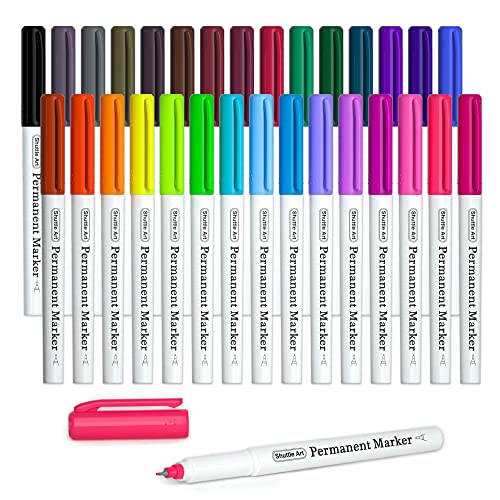 Permanent Marker, 30 Colors Ultra Fine Point, Assorted Colors, Works on Plastic,Wood,Stone,Metal and Glass for Kids Adult Coloring Doodling Marking by Shuttle Art