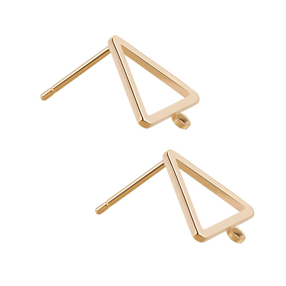 BENECREAT 10Pcs 18K Real Gold Plated Triangle Shape Earring Studs Posts with Hole for Wedding, Anniversaries Festival Gifts and Favors - 10.6x10.6mm